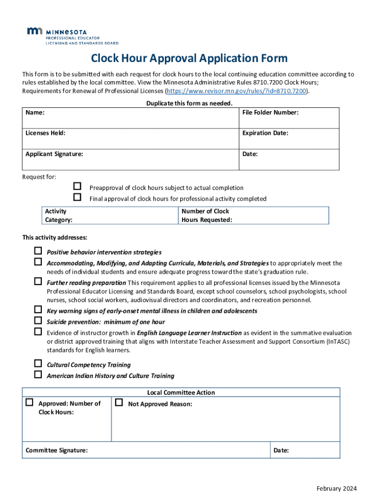 Fillable Online Clock Hour Approval Application Form 2024 - Continuing ...