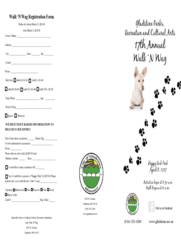 Fillable Online 17th Annual Walk 'n Wag Registration 2017 - Support ...