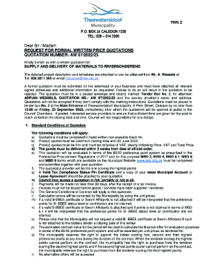Fillable Online Bid Invitation for Supply and Delivery of Materials to Riviersonderend 2022 Fax ...
