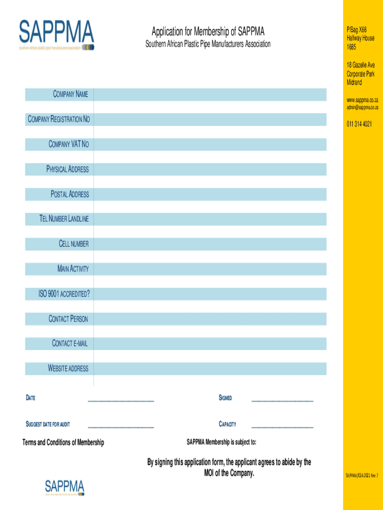 Fillable Online Sappma Membership Application 2021 - Southern African ...