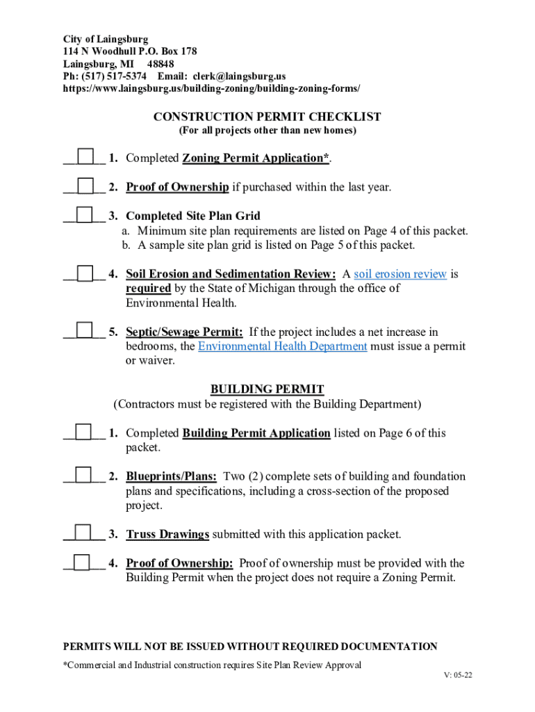 Fillable Online Laingsburg Construction Permit Checklist 2024 ...