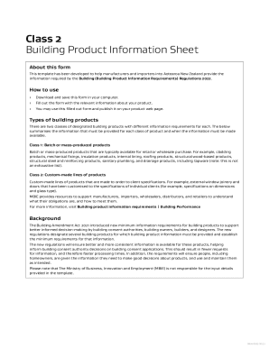 Fillable Online Building Product Information Sheet 2022 - Class 2 ...