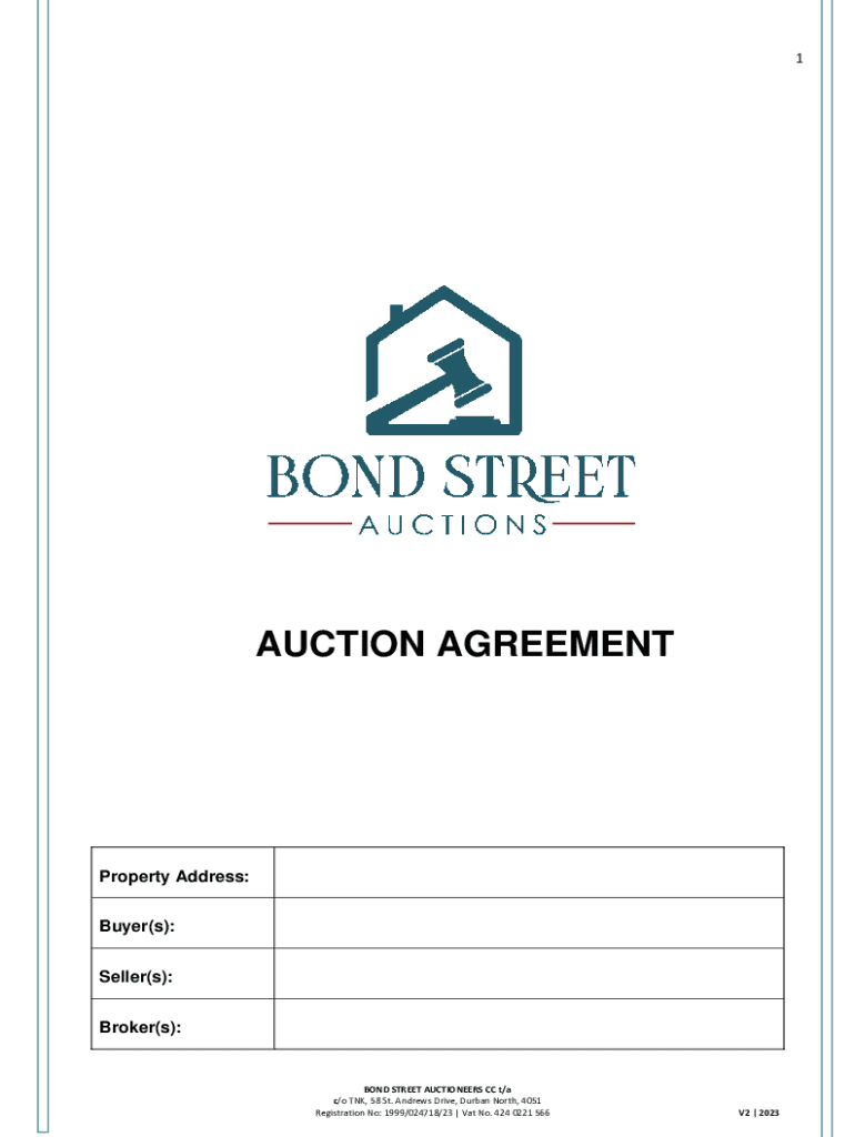 Fillable Online Auction Agreement for Property Sale 2023 - Bond Street ...