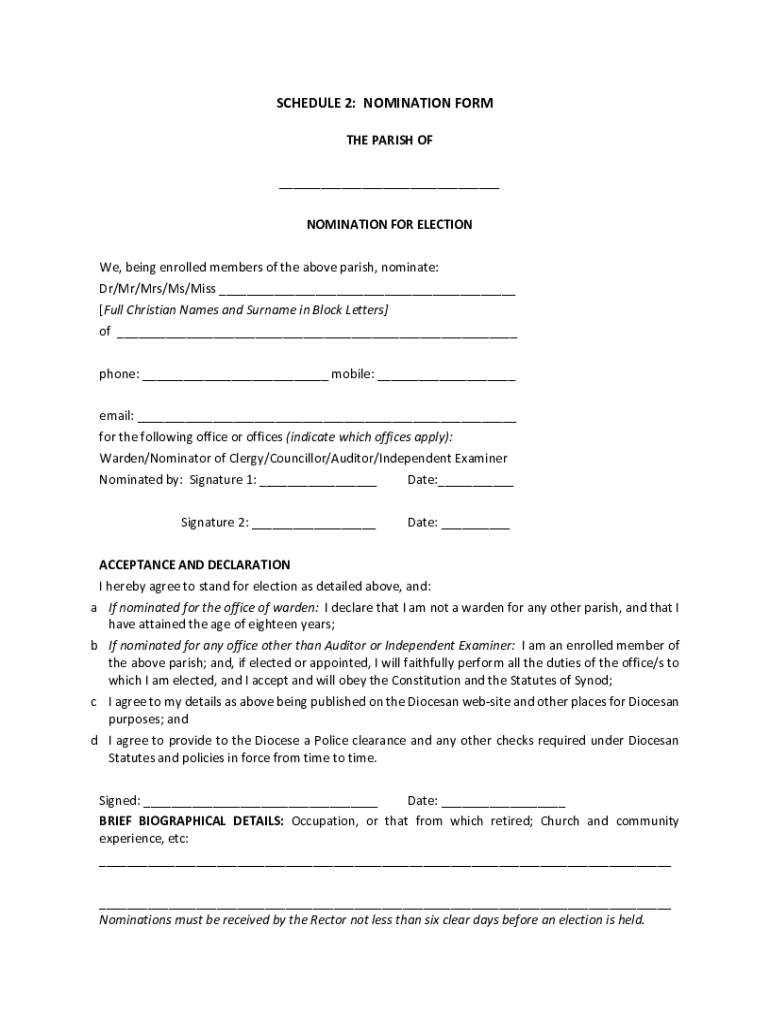 Fillable Online SCHEDULE 2: NOMINATION FORM Fax Email Print - pdfFiller