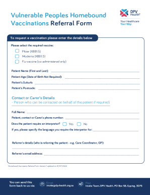 Fillable Online Homebound Vaccination Referral Form 2024 - Request ...