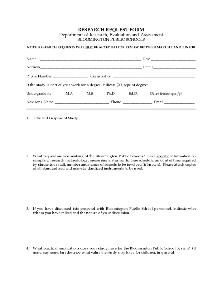 Fillable Online Bloomington Public Schools Research Request Form 2023 Fax Email Print - pdfFiller