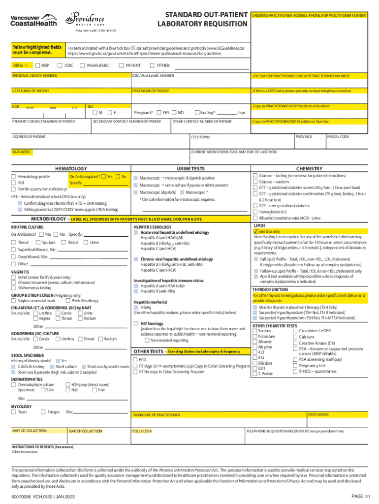 Fillable Online STANDARD OUT-PATIENT LABORATORY REQUISITION Fax Email ...