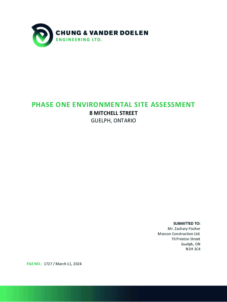 Fillable Online 2024 Phase One Environmental Site Assessment for 8 ...