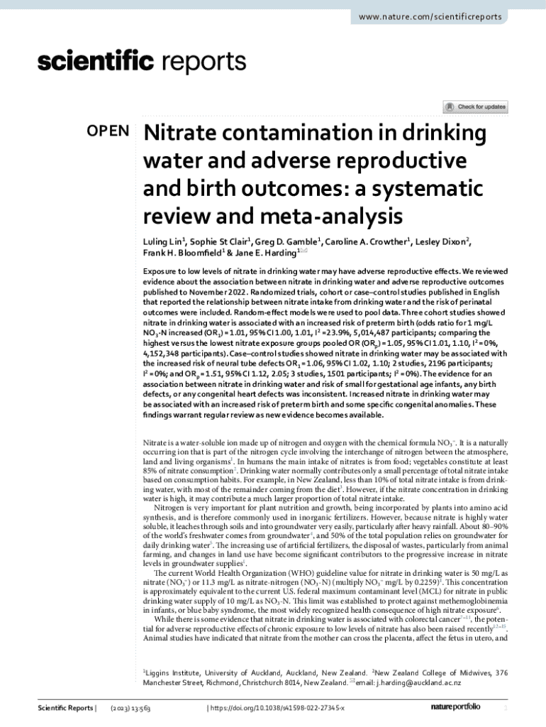 Fillable Online Are Nitrates in Drinking Water Harmful for Babies? Fax ...
