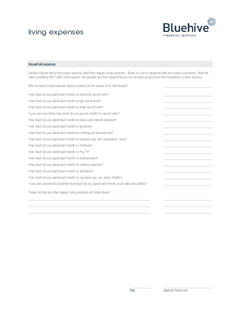 Fillable Online 2023 Living Expenses Checklist for Borrowers Fax Email Print - pdfFiller
