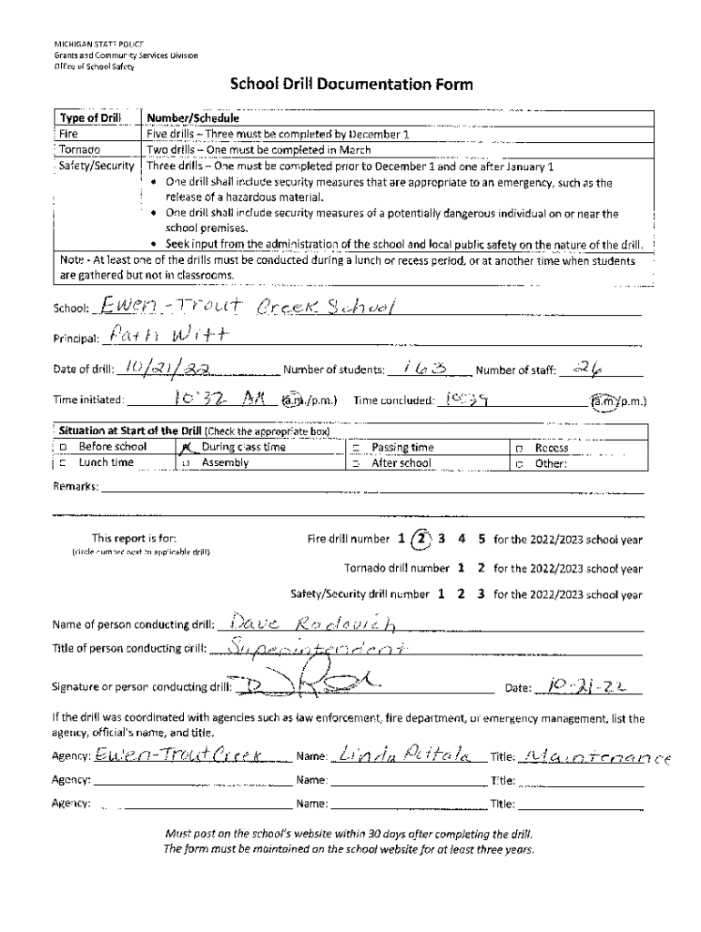 Fillable Online Michigan School Drill Documentation Form 2022-2023 Fax Email Print - pdfFiller