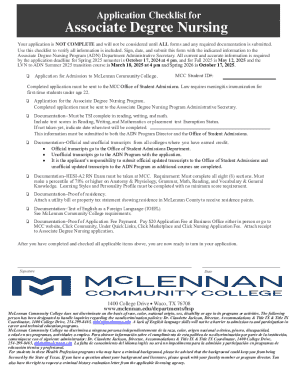 Fillable Online Application Checklist for Associate Degree Nursing Program 2025 Fax Email Print ...
