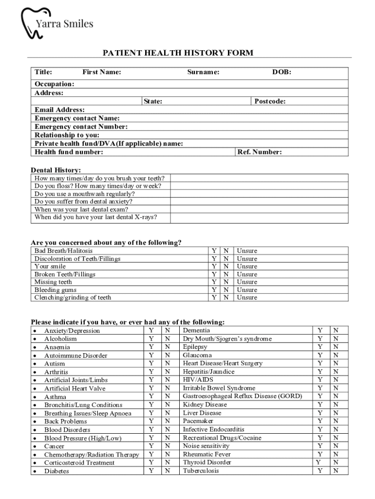 Fillable Online Comprehensive Patient Health History Form 2023 Fax ...