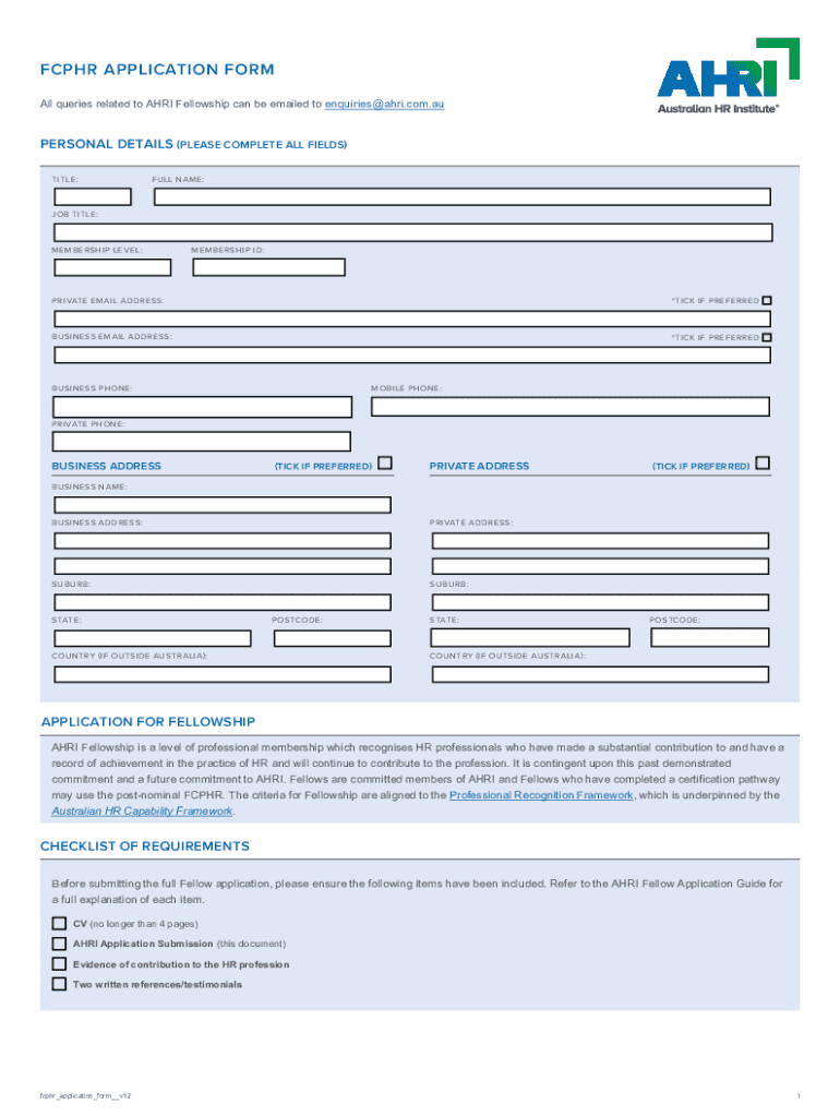 Fillable Online Ahri Fcphr Fellowship Application Form 2023 Fax Email Print - pdfFiller