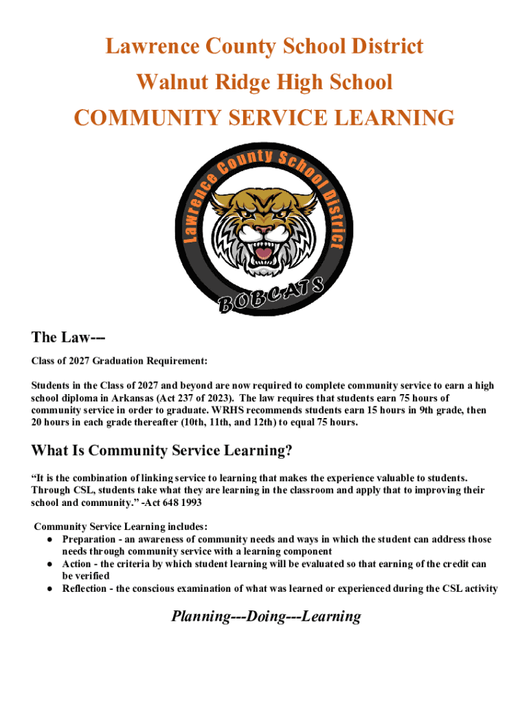 Fillable Online Community Service Learning Requirement for Arkansas ...