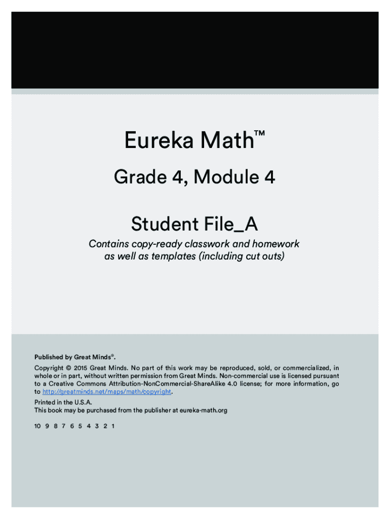 Fillable Online Eureka Math Grade 4 Module 4: a Story of Units (2015 ...
