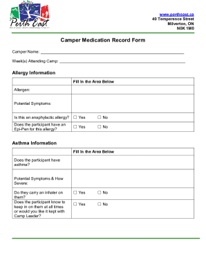 Fillable Online Camper Medication Record Form - Perth East 2023 Fax ...