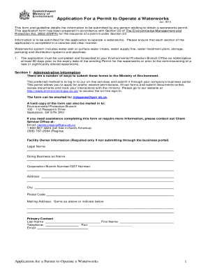 Fillable Online Application for Waterworks Operation Permit 2013 Fax ...