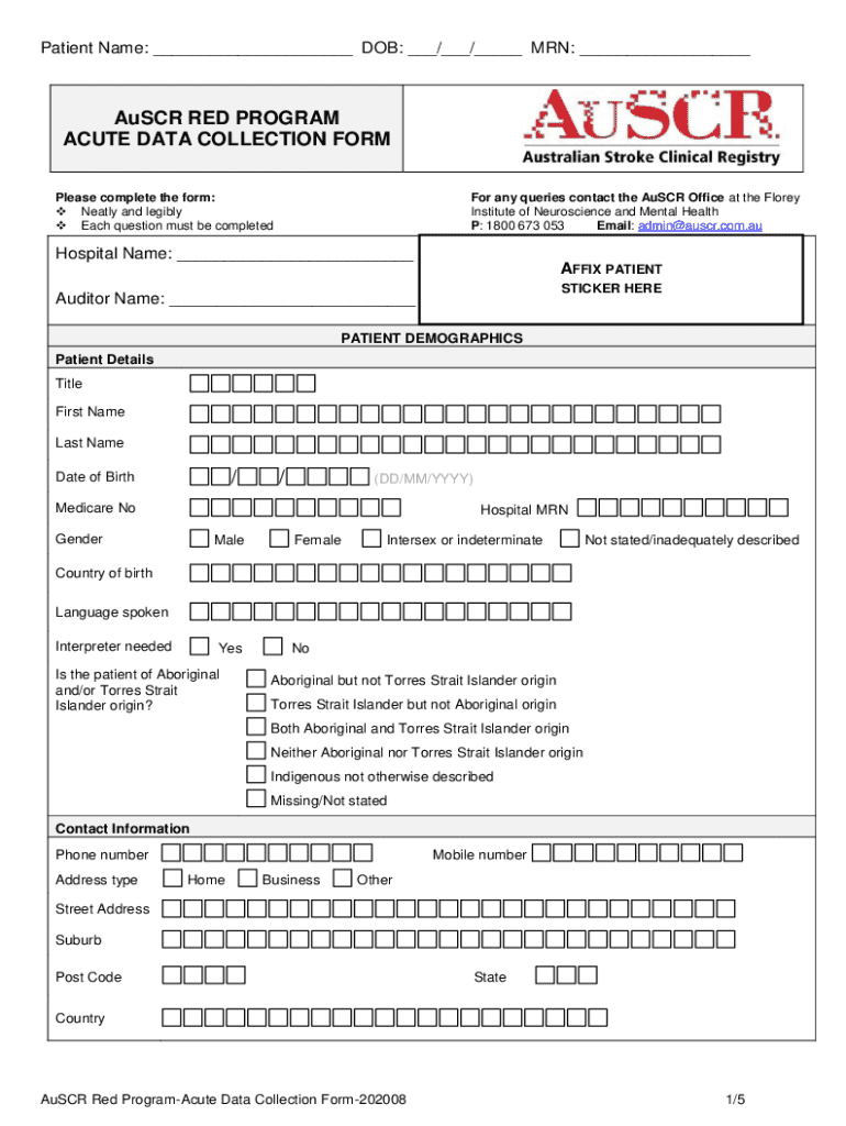 Fillable Online AuSCR RED PROGRAM ACUTE DATA COLLECTION FORM Fax Email ...