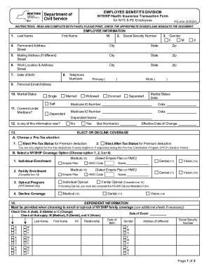 Fillable Online Nyship Health Insurance Transaction Form for Nys & Pe ...