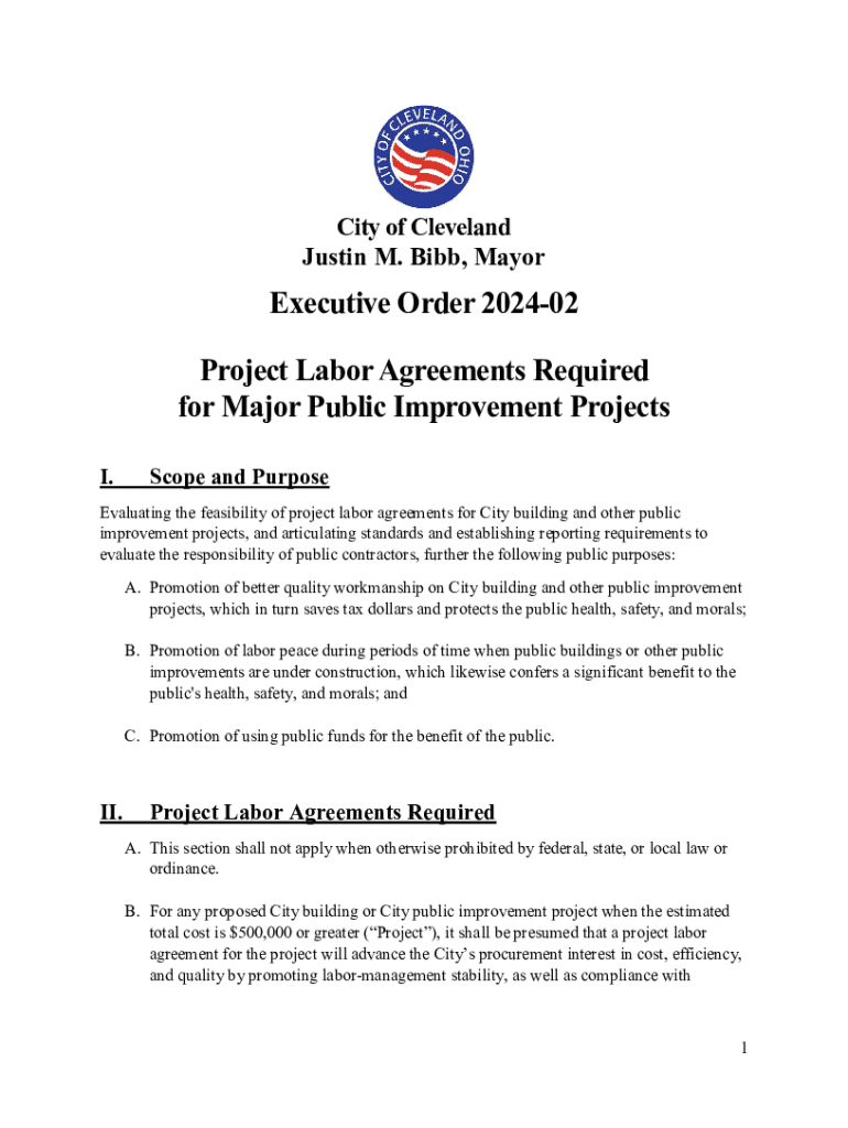 Fillable Online City of Cleveland - Project Labor Agreement (template ...