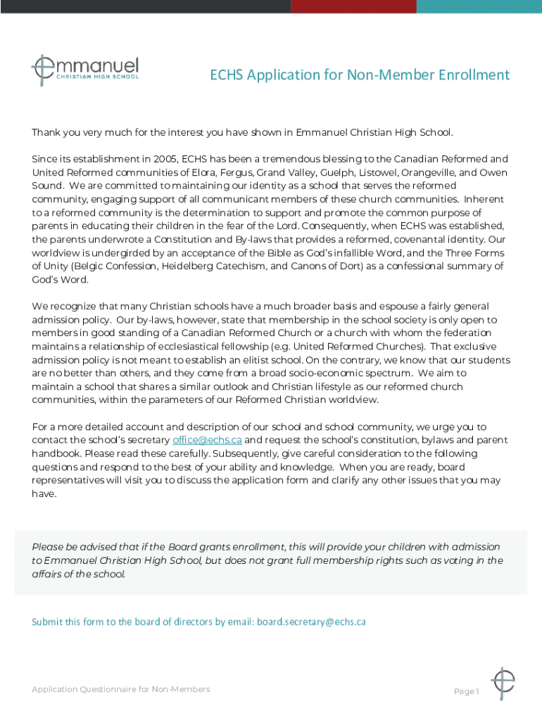 Fillable Online Echs Non-member Enrollment Application Form 2023 Fax ...