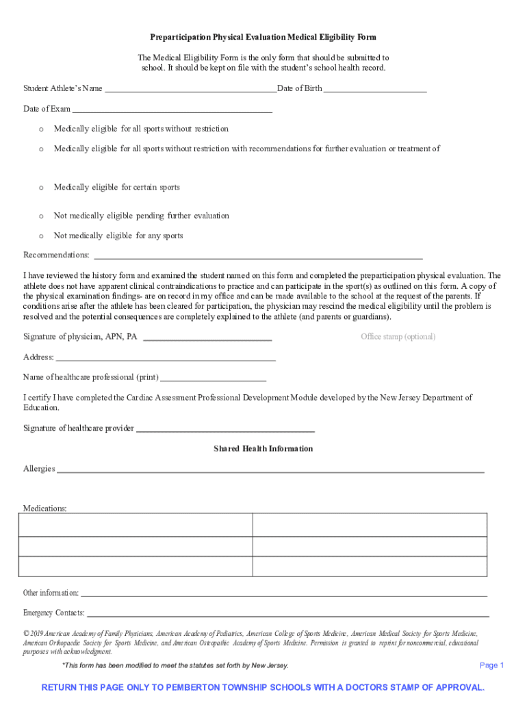 Fillable Online 2023 Preparticipation Physical Evaluation Medical ...
