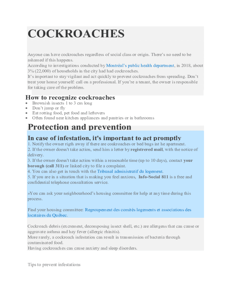 Fillable Online Cockroach Control Guide 2018: Prevention and Treatment ...