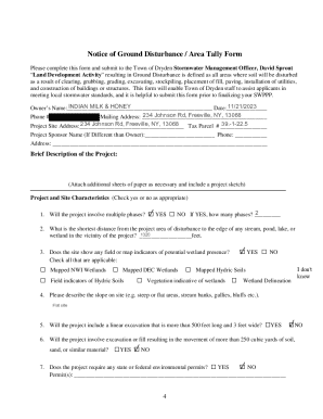 Fillable Online Notice of Ground Disturbance Form 2023 - Town of Dryden ...