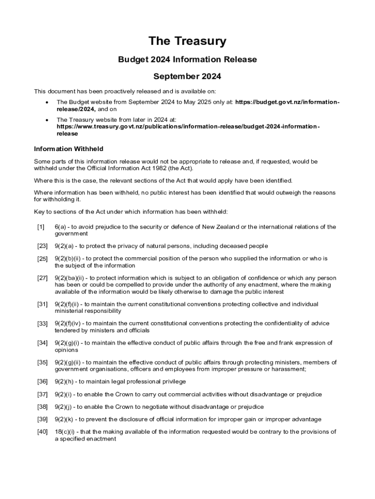 Fillable Online Treasury Budget 2024 Information Release - Key Insights ...