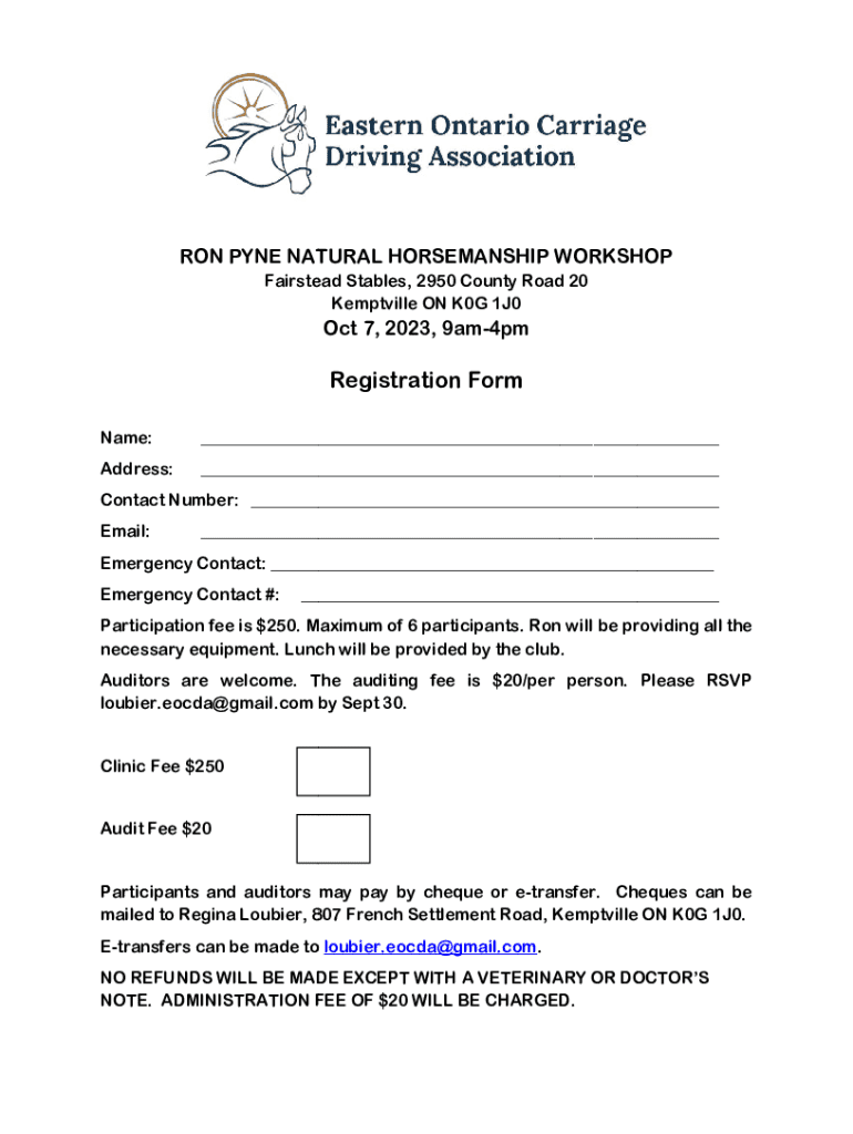 Fillable Online Ron Pyne Natural Horsemanship Workshop Registration ...