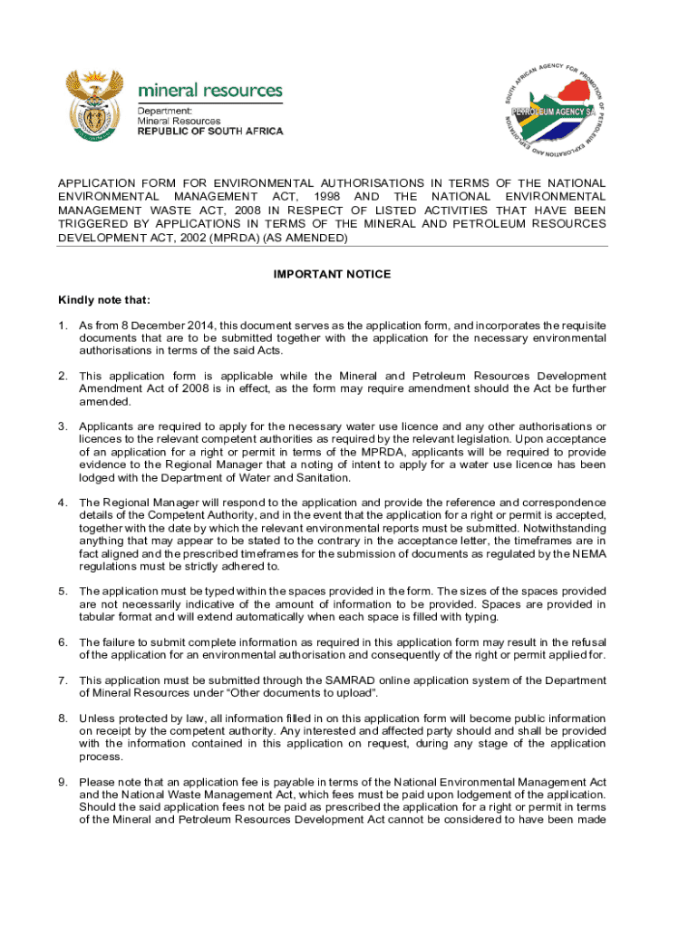 Fillable Online Application Form for Environmental Authorisations: Nema ...