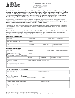 Fillable Online Critical Illness Claims Notification Form 2021 ...