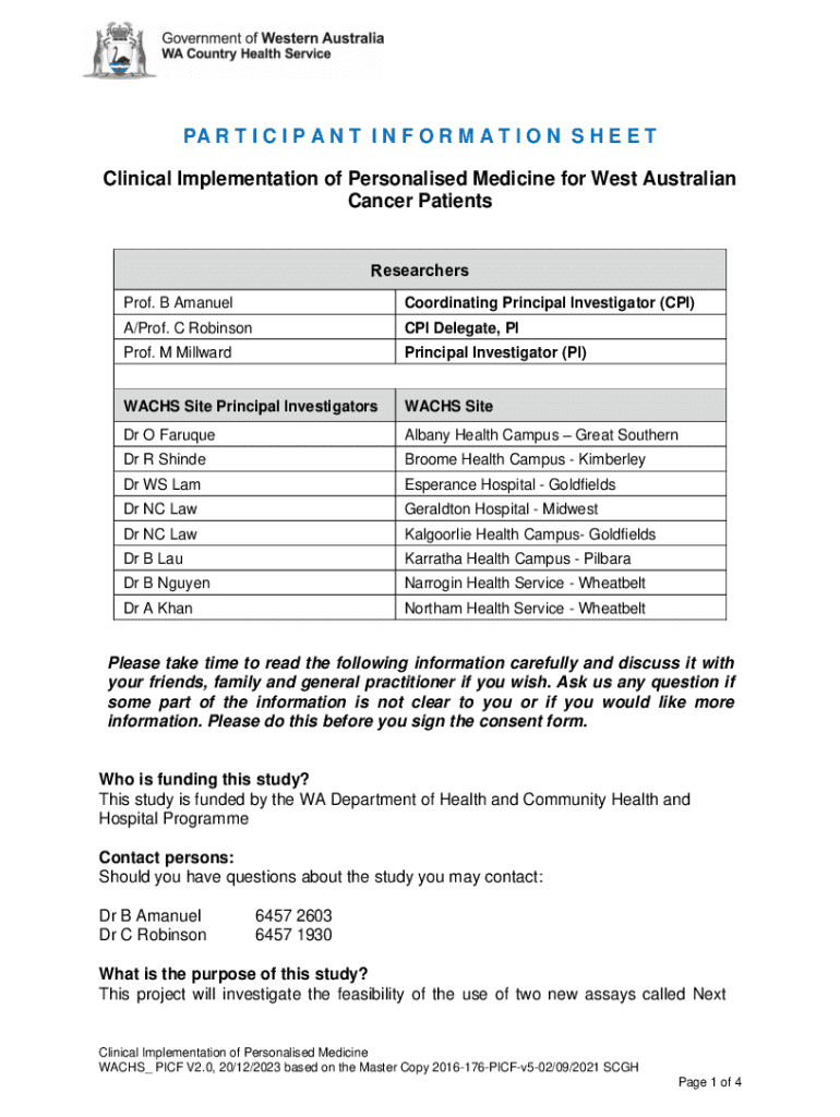 Fillable Online Pathwest Personalised Medicine Clinical Information ...