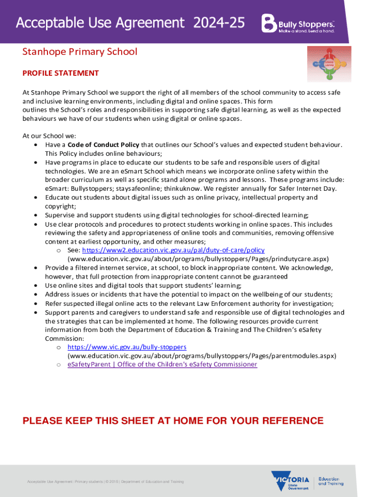 Fillable Online Acceptable Use Agreement- Primary School Template ...