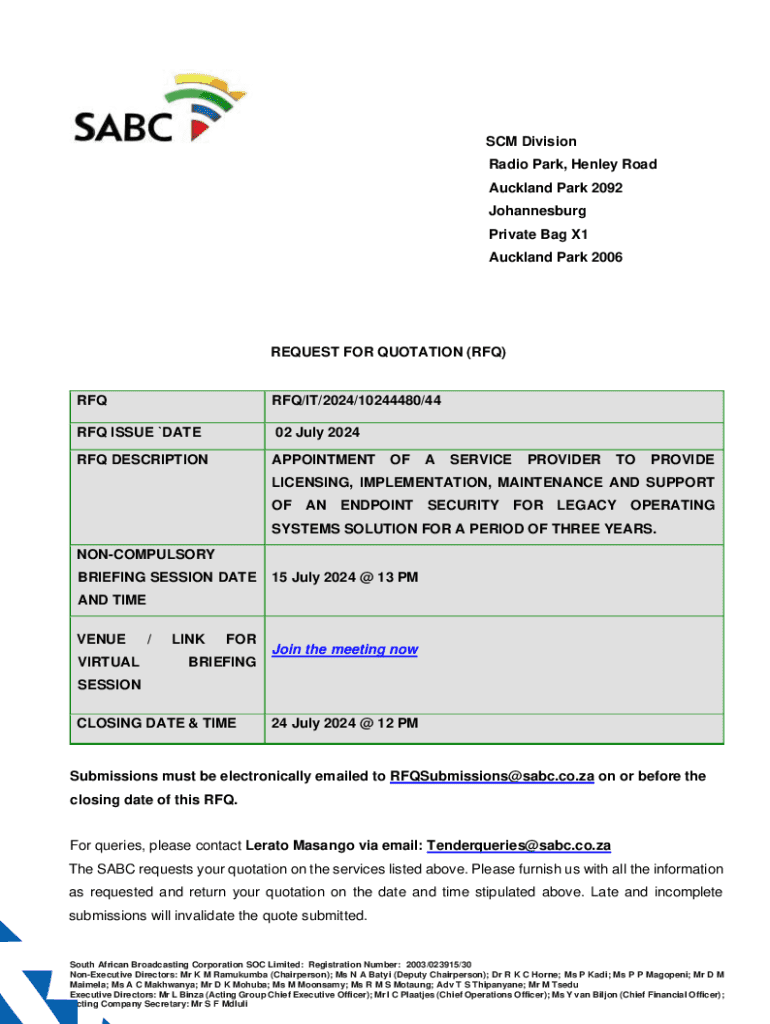 Fillable Online Rfq for Endpoint Security Solution for Legacy Operating ...