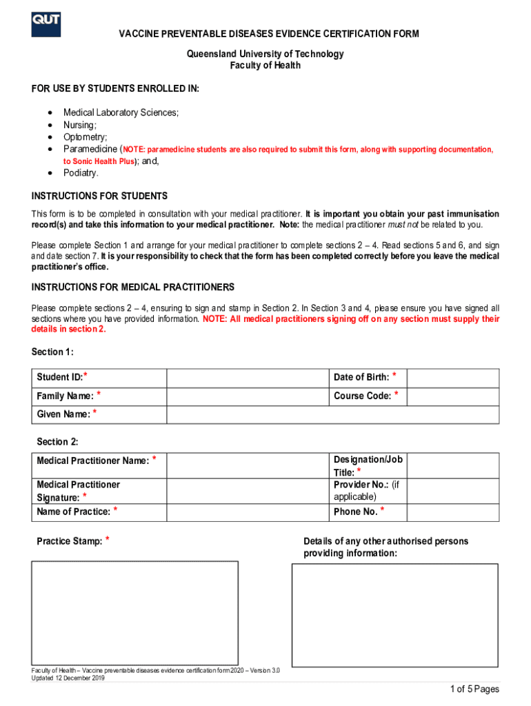 Fillable Online Vaccine Preventable Diseases Certification Form 2020 ...