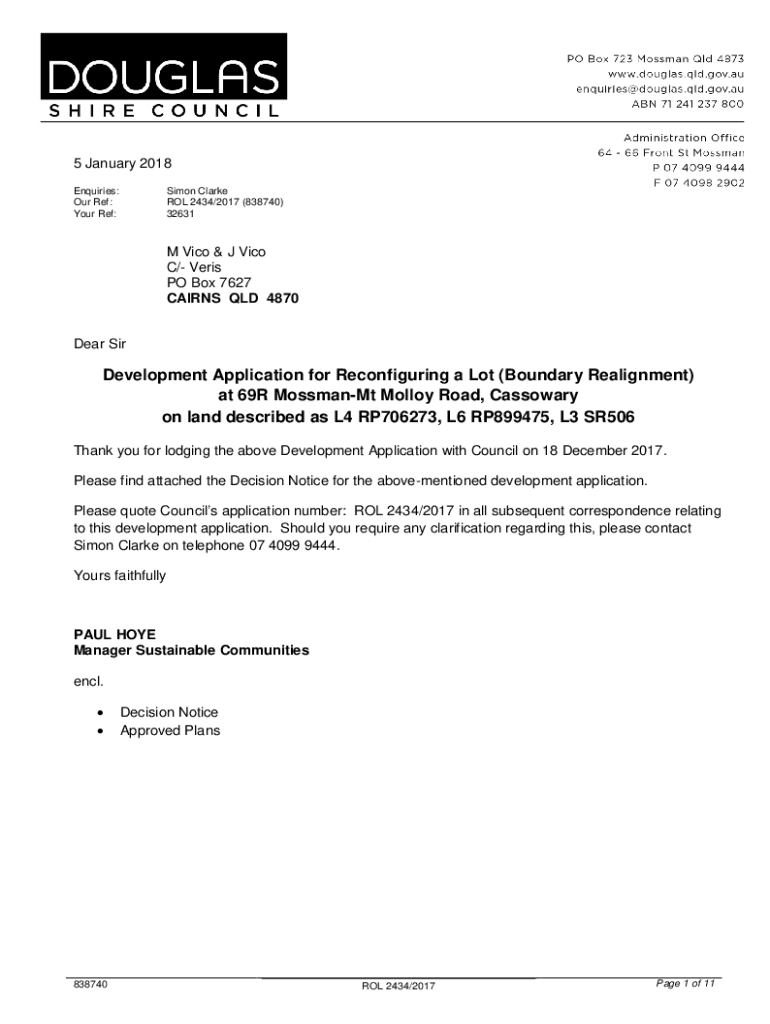 Fillable Online Development Application for Reconfiguring a Lot ...