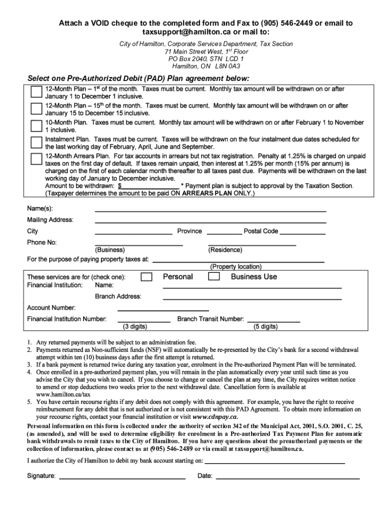 Fillable Online Please complete the Pre-Authorized Debit (PAD) Plan ...