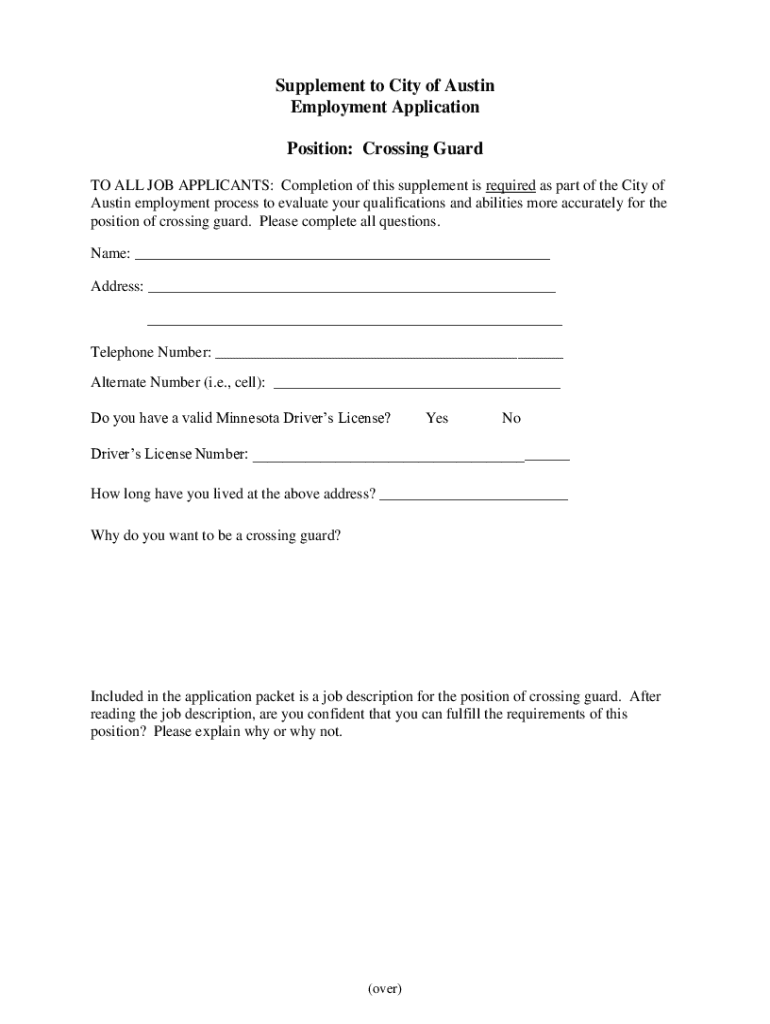 Fillable Online Crossing Guard Application Supplement 2023 - City of ...