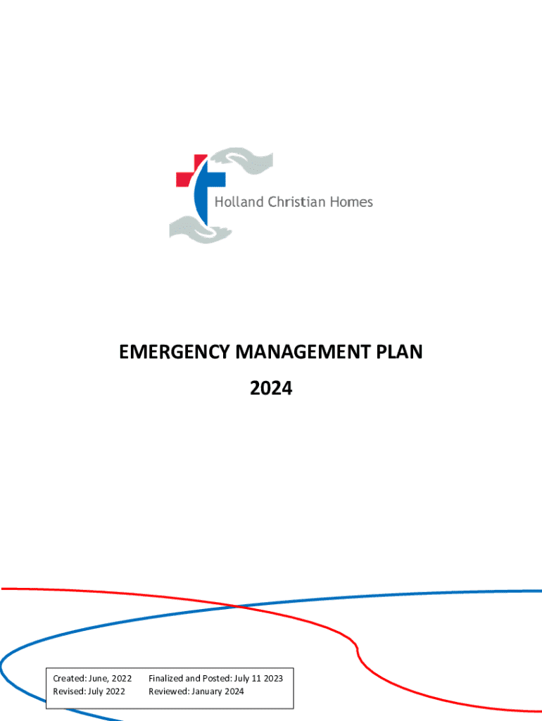 Fillable Online Holland Christian Homes Emergency Management Plan 2024 Fax Email Print - pdfFiller
