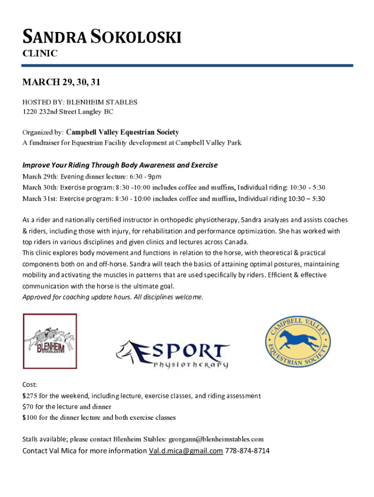 Fillable Online Sandra Sokoloski Equestrian Clinic 2023 - Improve Your Riding Skills Fax Email ...