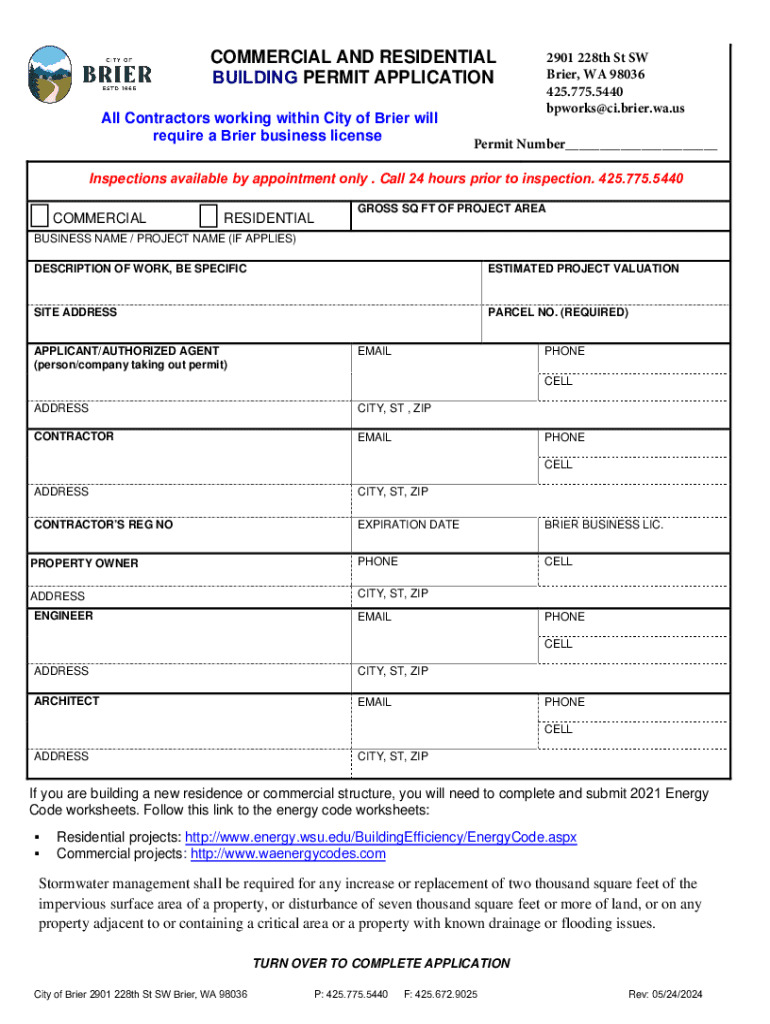 Fillable Online plumbing & mechanical - permit application form - City of Brier Fax Email Print ...