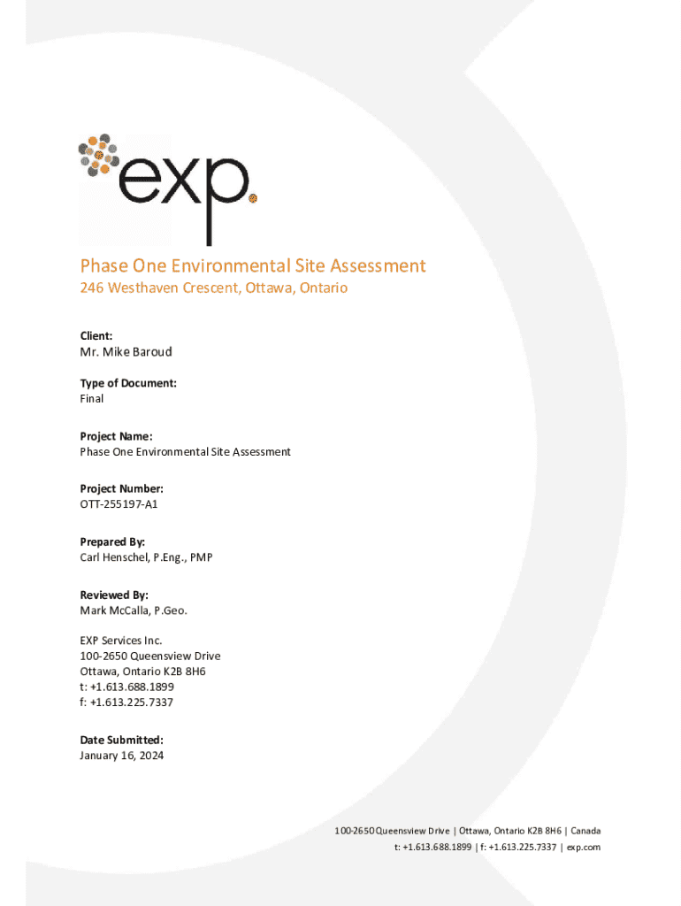 Fillable Online Phase One Environmental Site Assessment 2024 - Ottawa ...