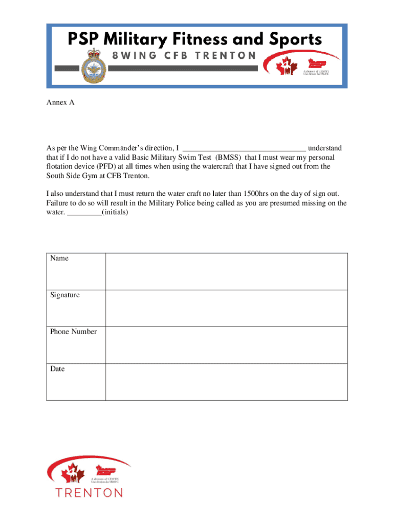 Fillable Online Basic Military Swim Test Policy Acknowledgment 2023 Fax ...