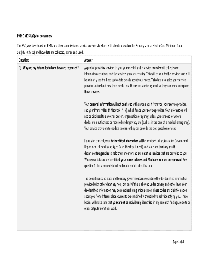 Fillable Online Pmhc Mds Faqs for Consumers: Understanding Data ...
