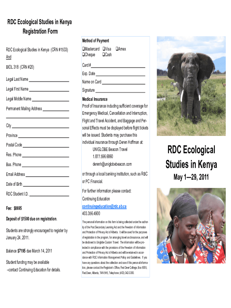 Fillable Online Rdc Ecological Studies in Kenya Registration 2011 - Biol 318 Fax Email Print ...