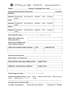 Fillable Online Dietary Tracking Form 2023 for Healthy Living and Mood ...
