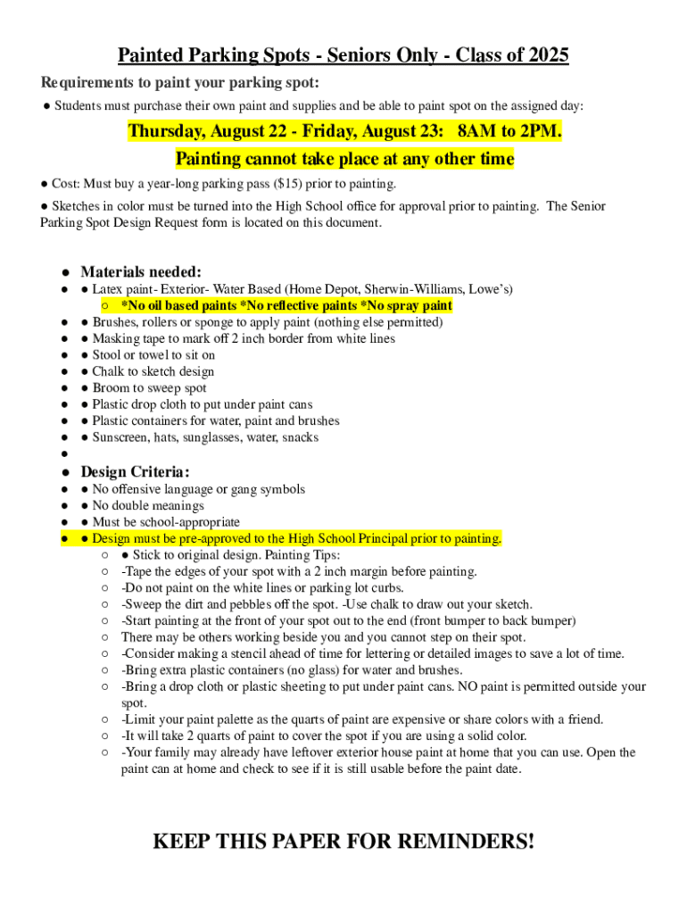 Fillable Online Painted Parking Spots for Seniors Only - Class of 2025 ...