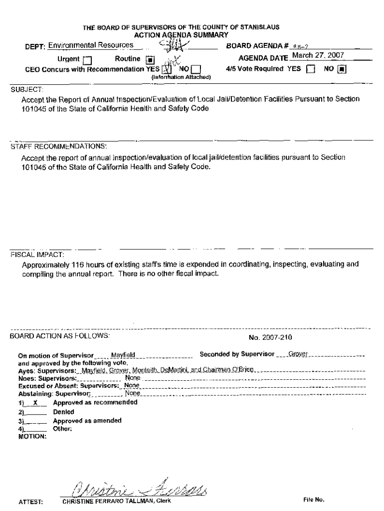 Fillable Online 2007 Annual Inspection Report on Local Jail Facilities ...